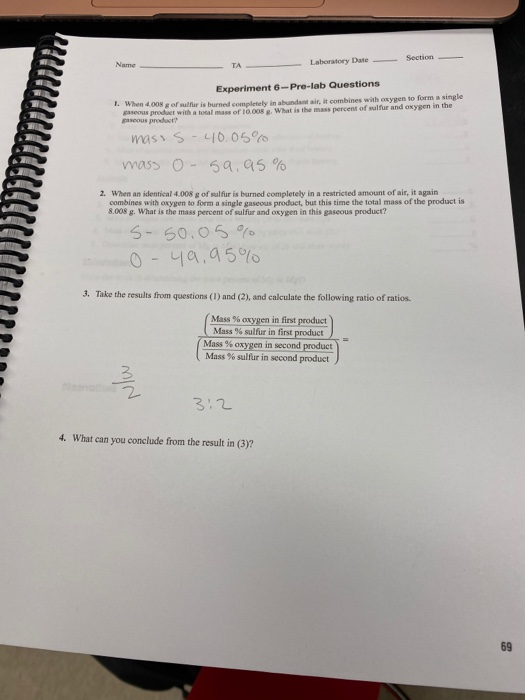 Solved Name TA —_ Laboratory Date — Section Experiment | Chegg.com