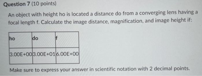 Solved An object with height ho is located a distance do | Chegg.com