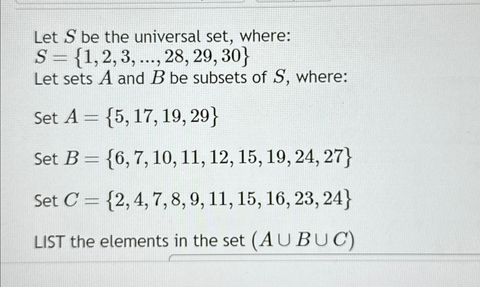 Solved Let S ﻿be the universal set, | Chegg.com