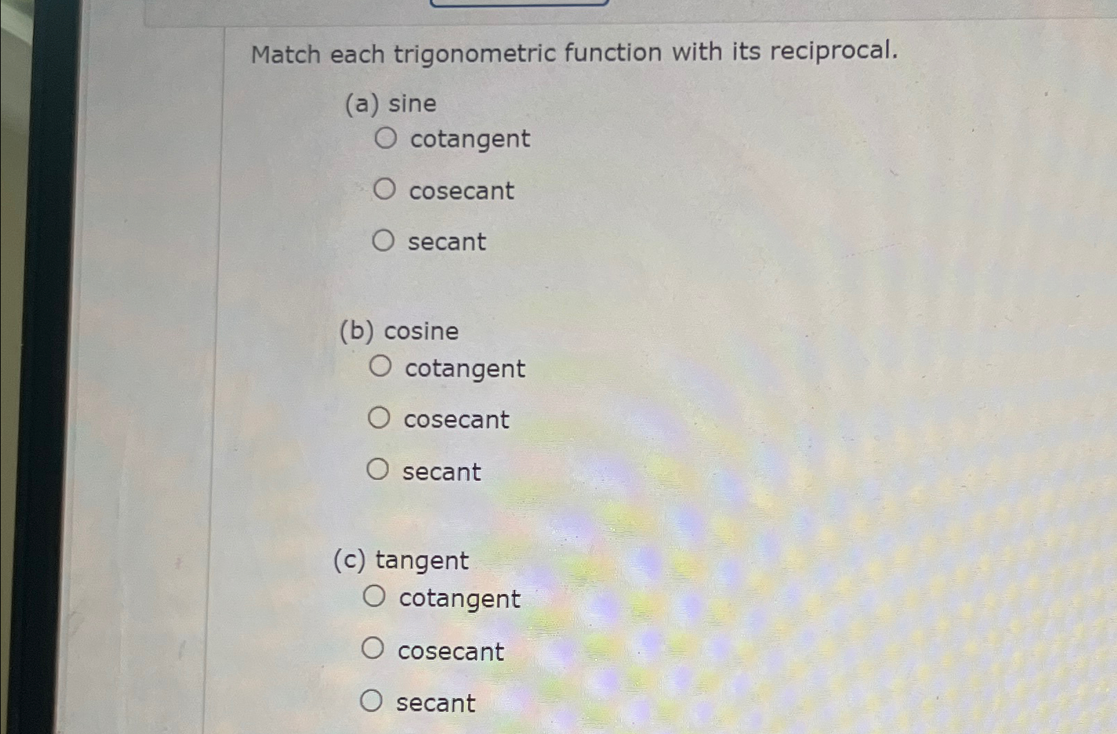 Solved Match each trigonometric function with its | Chegg.com