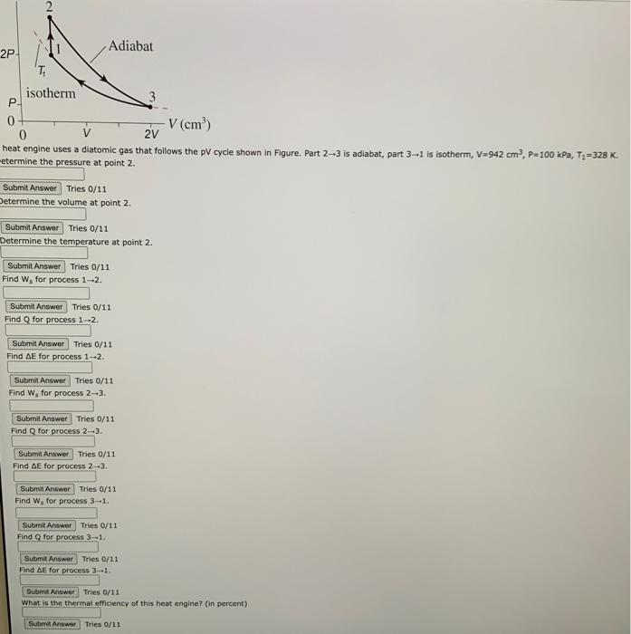 Solved V=942 cm3,P=100kPa,T1=328 K | Chegg.com