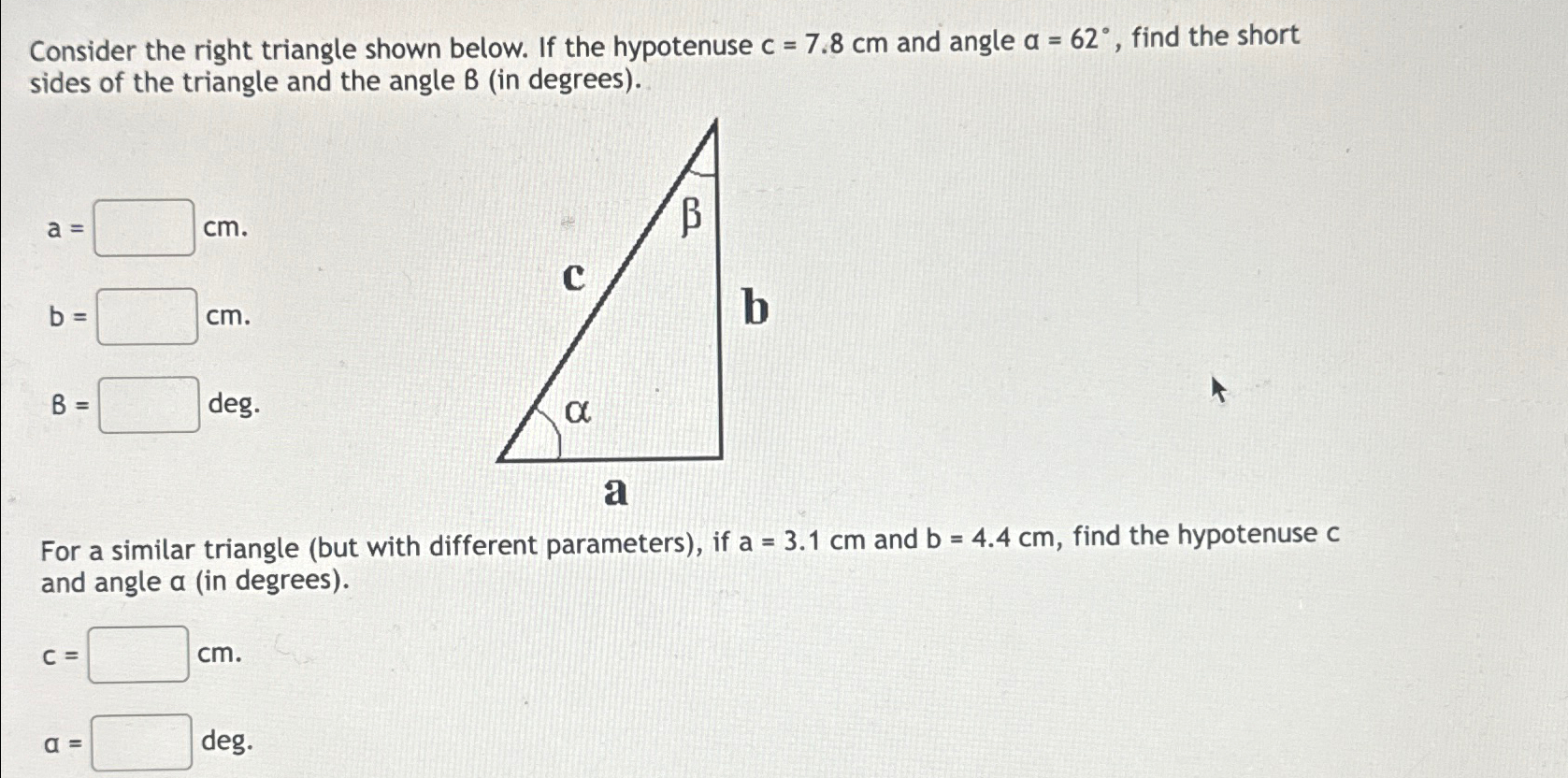 Solved Consider the right triangle shown below. If the | Chegg.com