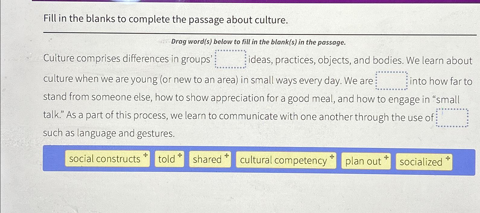 Solved Fill in the blanks to complete the passage about | Chegg.com