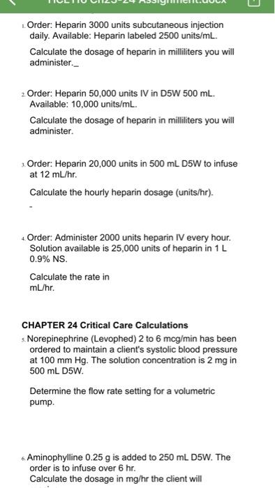 Solved 1 Order: Heparin 3000 units subcutaneous injection | Chegg.com