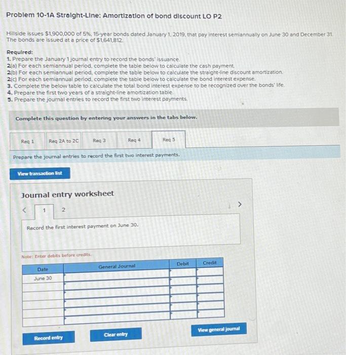 Solved Problem 10-1A Stralght-Line: Amortization of bond | Chegg.com