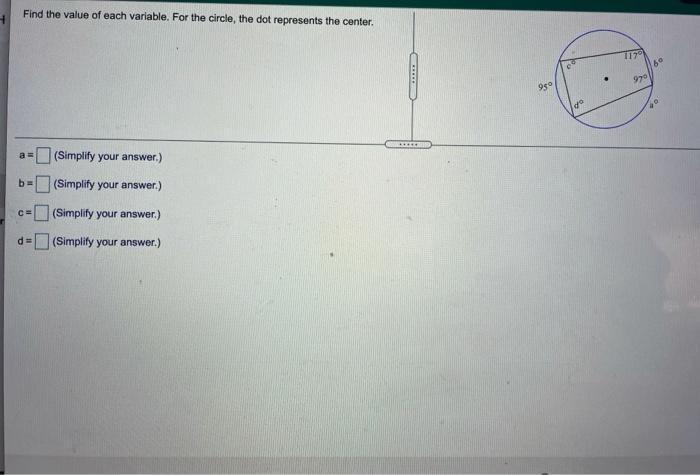 Solved Find the value of each variable. For the circle, the | Chegg.com