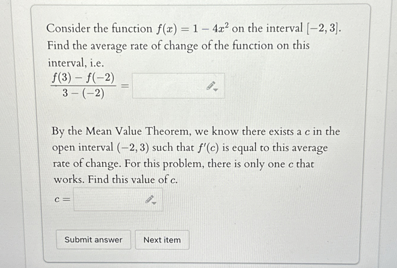 Solved Consider the function f(x)=1-4x2 ﻿on the interval | Chegg.com