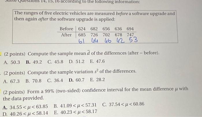 Solved The ranges of five electric vehicles are measured | Chegg.com