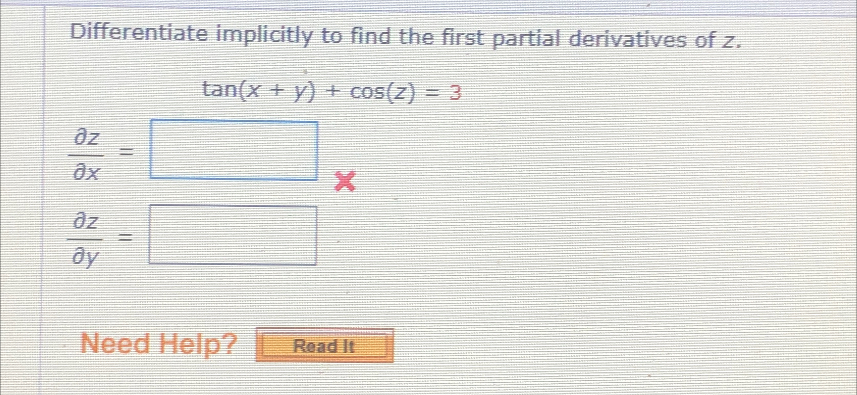 Solved Differentiate implicitly to find the first partial | Chegg.com