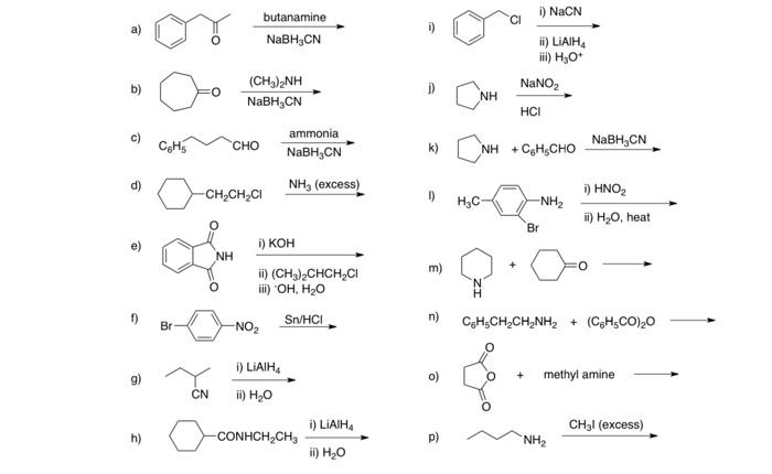 a) NaBH3CN butanamine → i) iii) H3O+ b) j) c) k) | Chegg.com