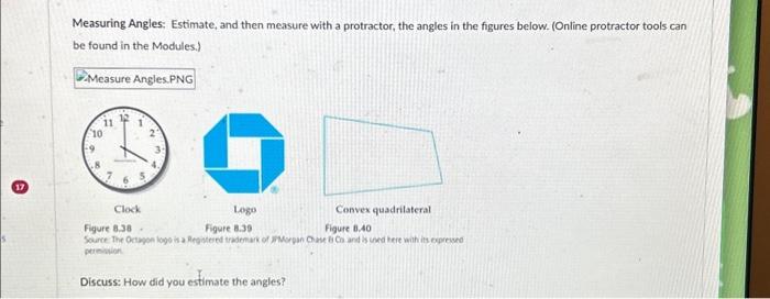 S 17 Measuring Angles: Estimate, and then measure | Chegg.com