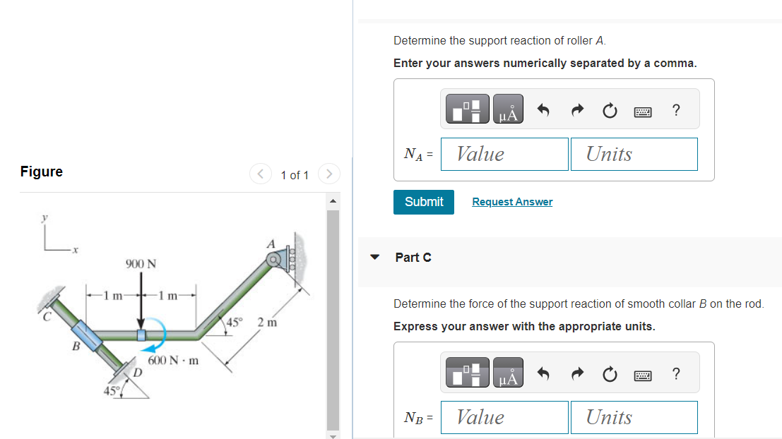 Solved Determine the support reaction of roller A. Enter | Chegg.com
