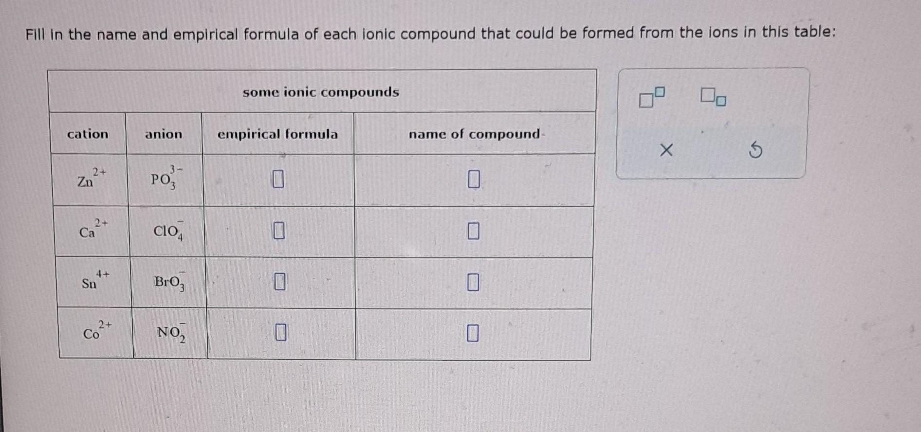 Solved Fill in the name and empirical formula of each ionic | Chegg.com
