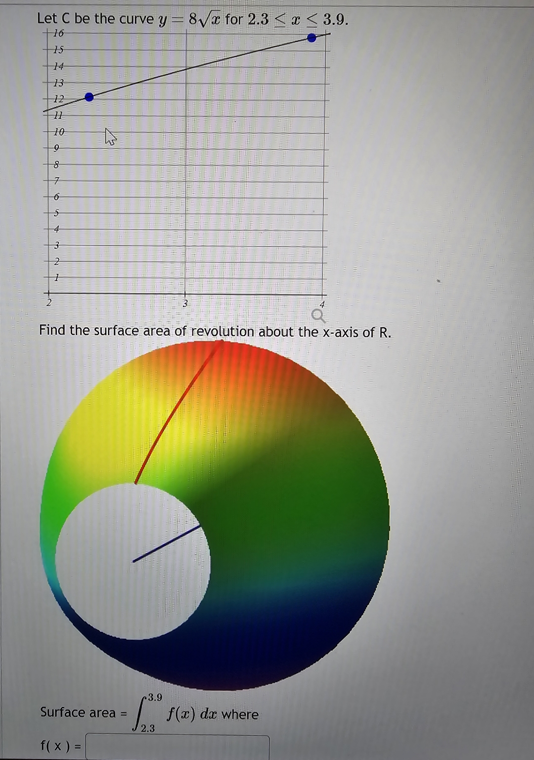 Solved Find the surface area of revolution about the x-axis | Chegg.com