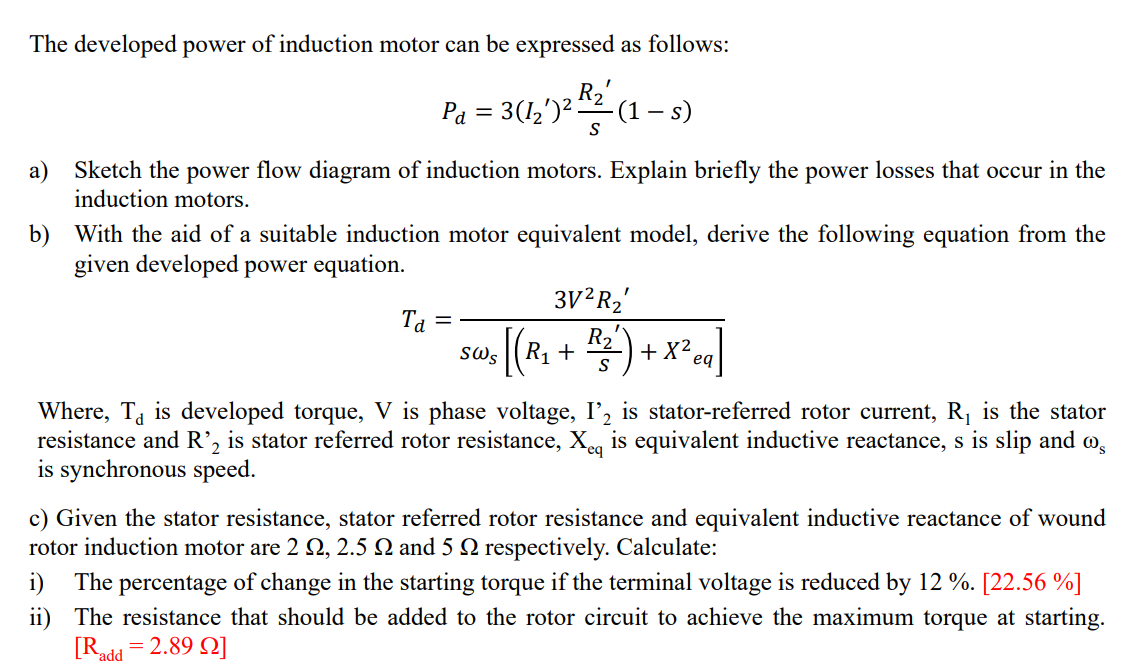 Solved The developed power of induction motor can be | Chegg.com