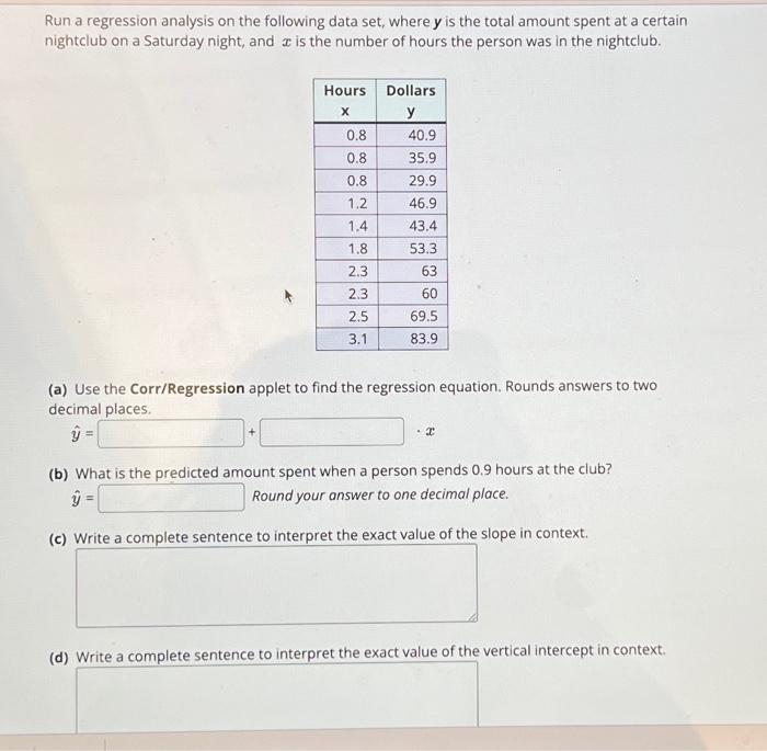 Solved Run a regression analysis on the following data set, | Chegg.com