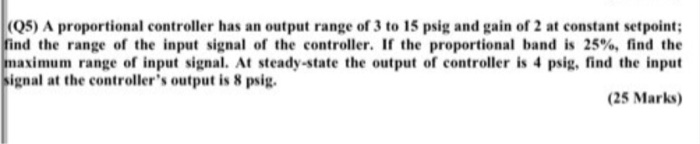 Solved (Q5) A proportional controller has an output range of | Chegg.com