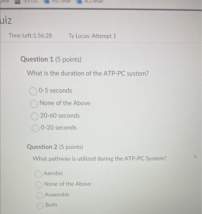 Solved What is the duration of the ATP-PC system? 0−5 | Chegg.com