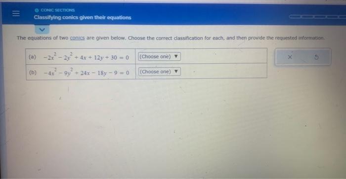 Solved The equations of two conics are given below. Choose | Chegg.com