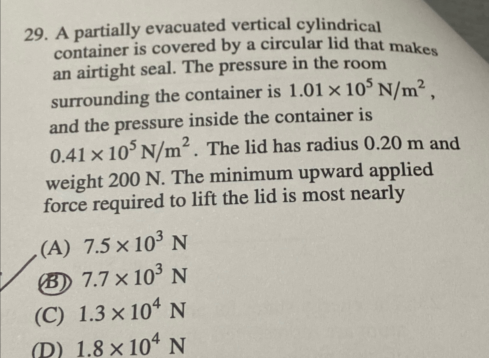 Solved A partially evacuated vertical cylindrical container | Chegg.com