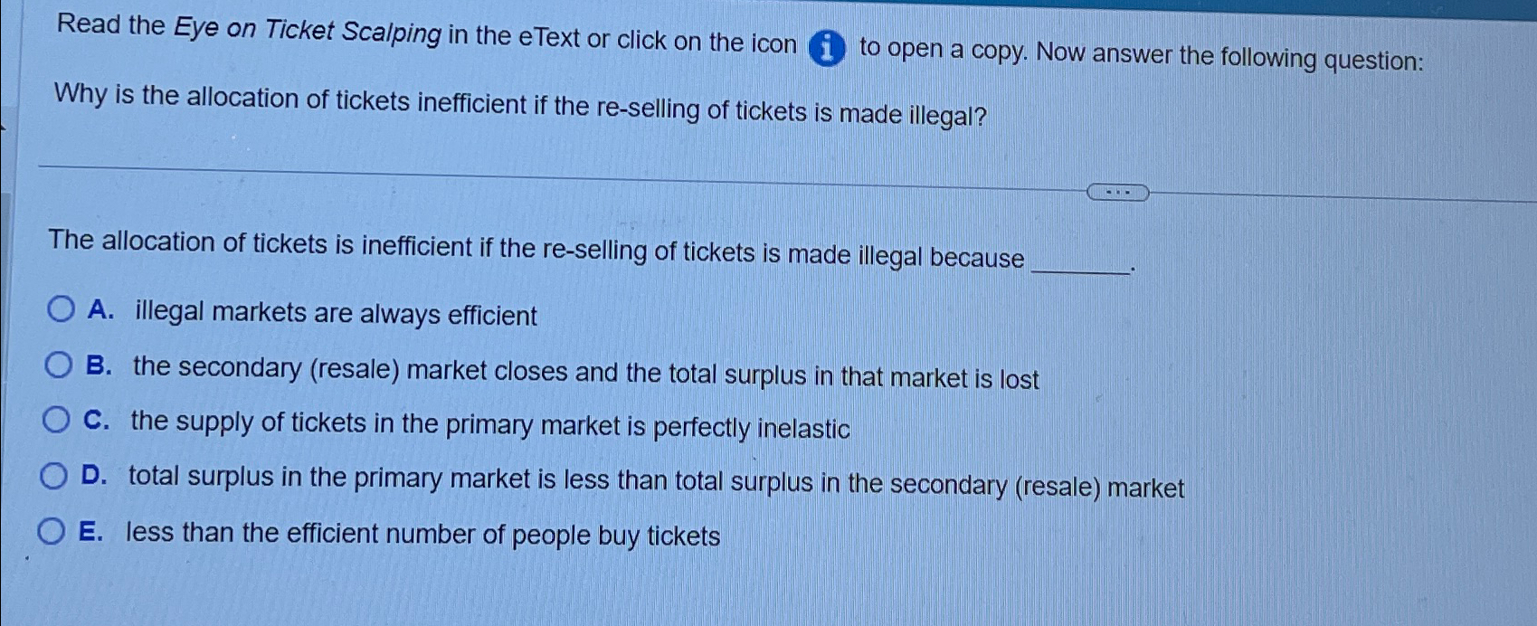 Solved Read the Eye on Ticket Scalping in the eText or click | Chegg.com