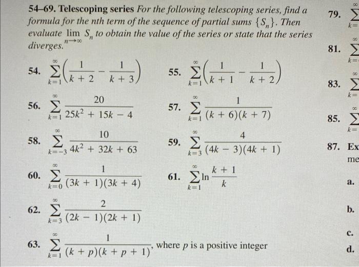 Solved 54-69. Telescoping series For the following | Chegg.com