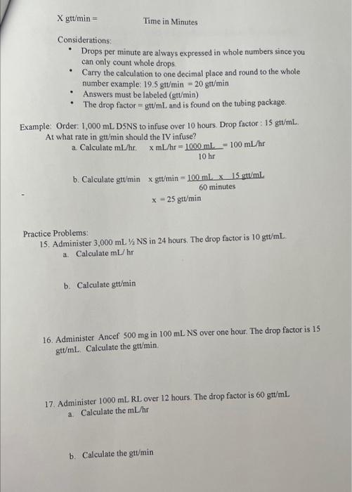 Solved Considerations: - Drops per minute are always | Chegg.com