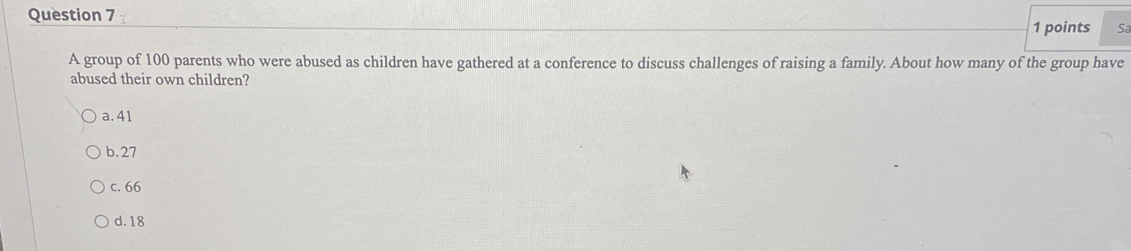 Solved Question 71 ﻿pointsA group of 100 ﻿parents who were | Chegg.com