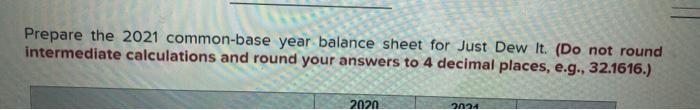 Solved Prepare the 2021 common-base year balance sheet | Chegg.com