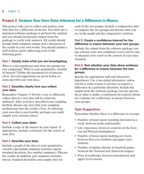 Solved Project 2 Analyze Your Own Data-Inference for a | Chegg.com