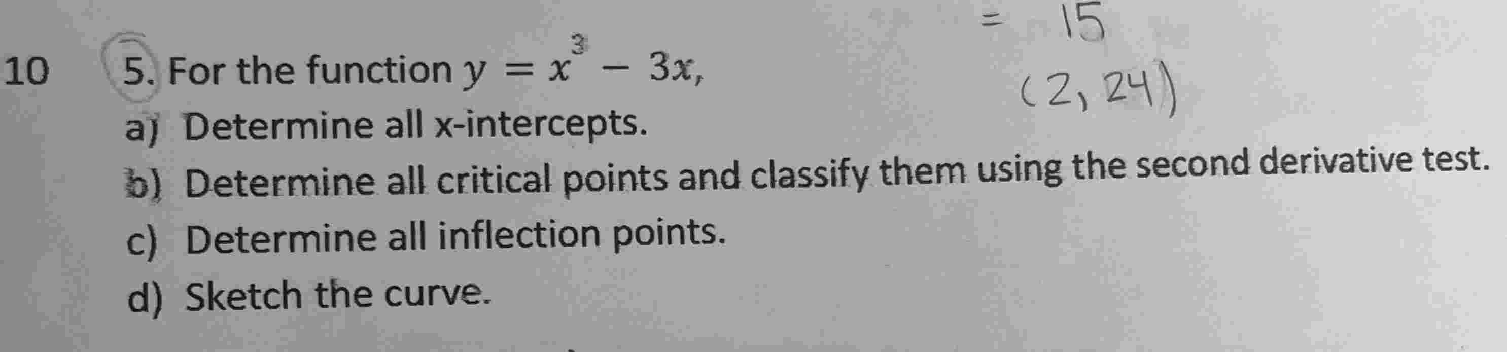 Solved 10 5. ﻿For the function \( ﻿y=x^{3}-3 ﻿x \),a) | Chegg.com