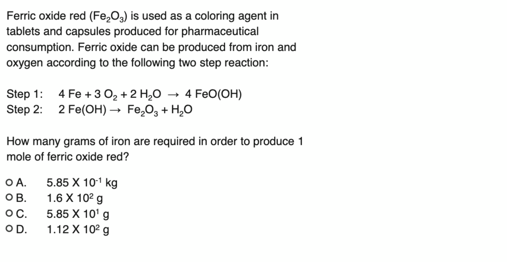 Solved Ferric oxide red (Fe2O3) ﻿is used as a coloring agent | Chegg.com