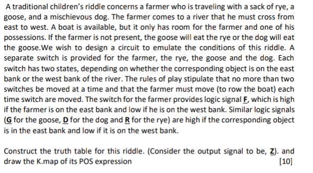 Solved A traditional children's riddle concerns a farmer who | Chegg.com