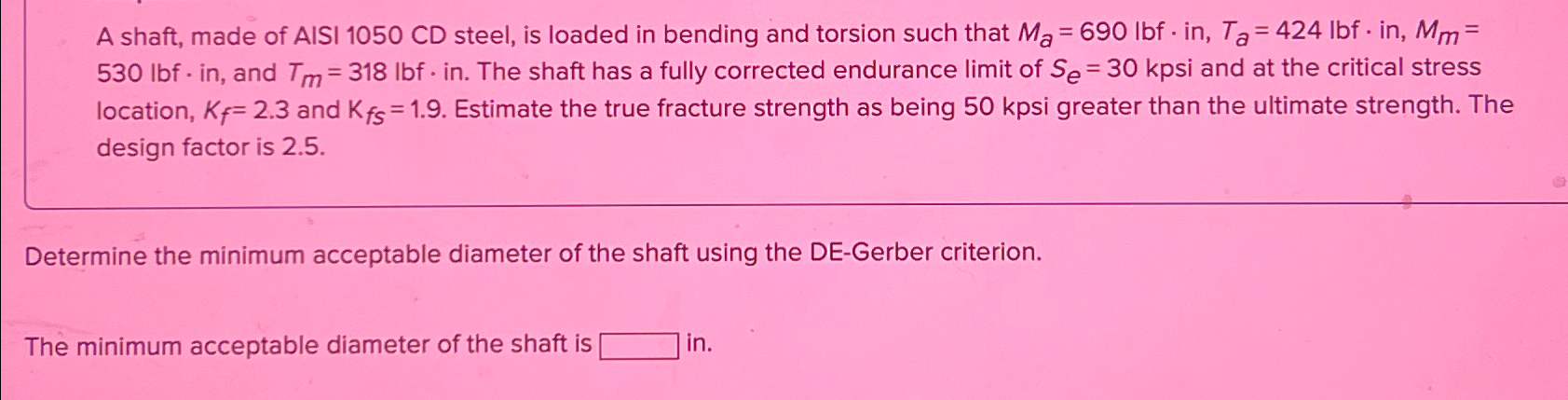 !Required informationA shaft, made of AISI 1050CD | Chegg.com