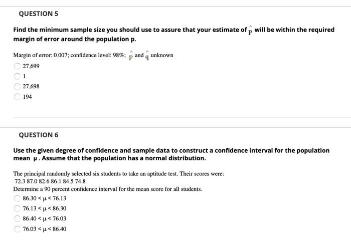 Solved ION 5 Find The Minimum Sample Size You Should Chegg