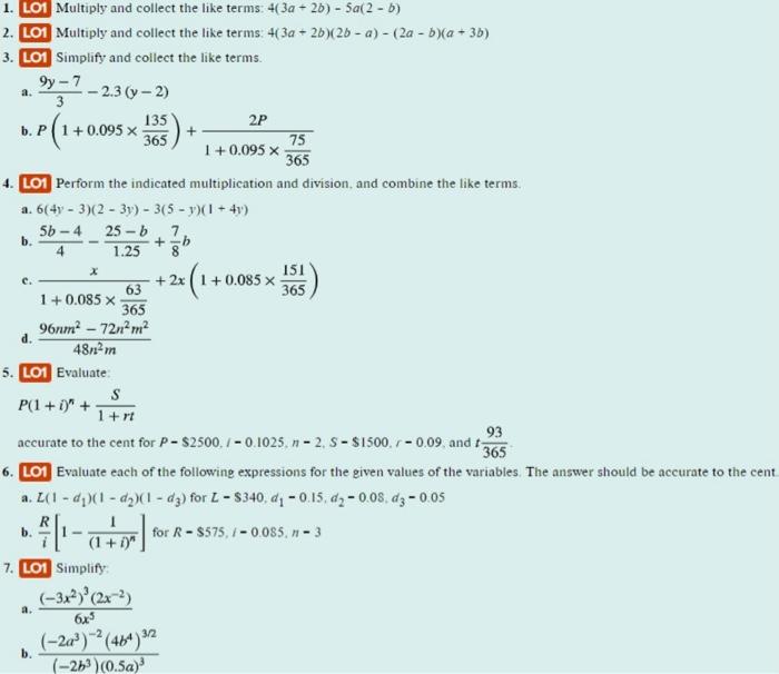 Solved 1. LO1 Multiply and collect the like terms: 4(3a + | Chegg.com