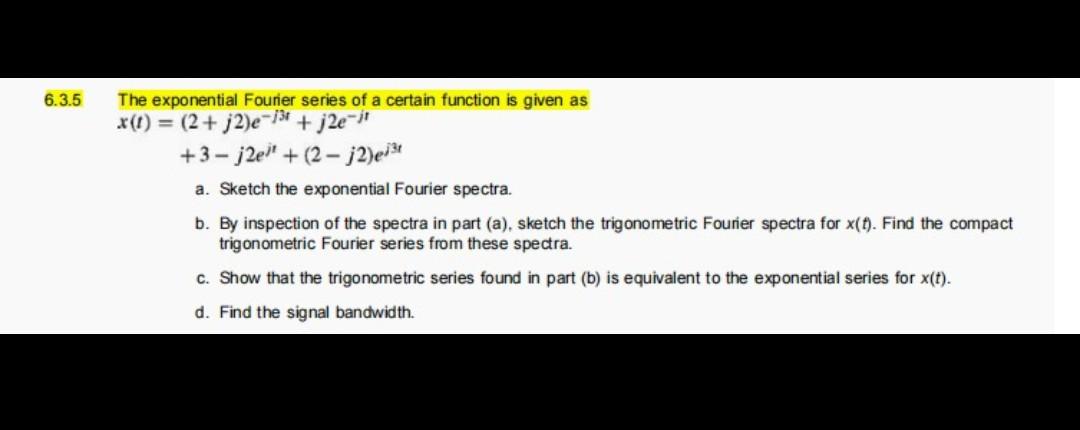 Solved The exponential Fourier series of a certain function | Chegg.com