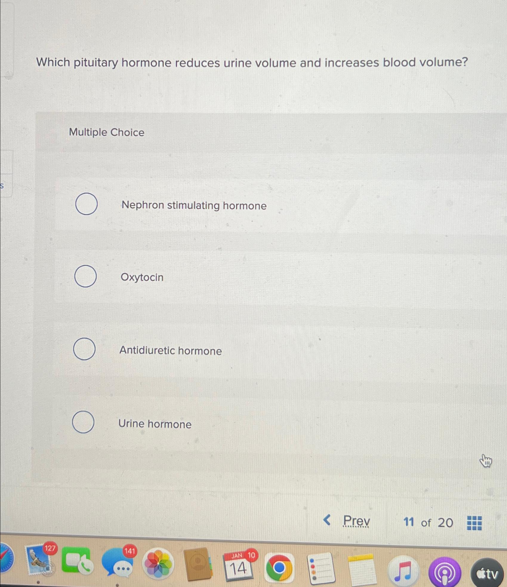 Solved Which pituitary hormone reduces urine volume and | Chegg.com
