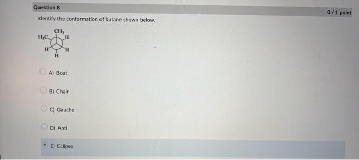 Solved Identify the conformation of butane shown below. A) | Chegg.com