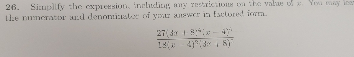 Solved Simplify the expression, including any restrictions | Chegg.com