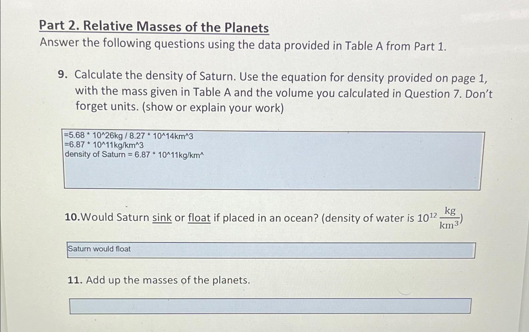 Solved Part 2. ﻿Relative Masses of the PlanetsAnswer the | Chegg.com