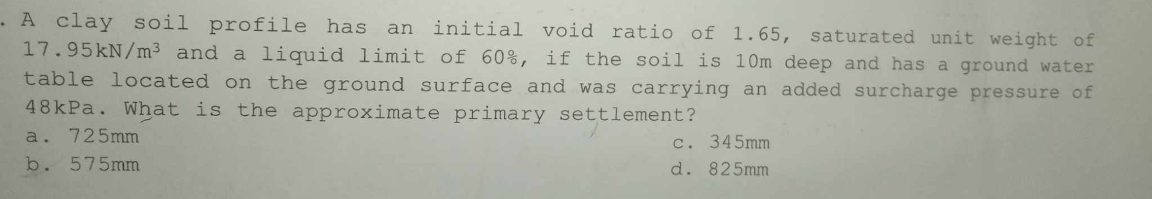 Solved A clay soil profile has an initial void ratio of | Chegg.com