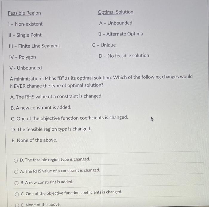 Solved A minimization LP has " B " as its optimal solution. | Chegg.com