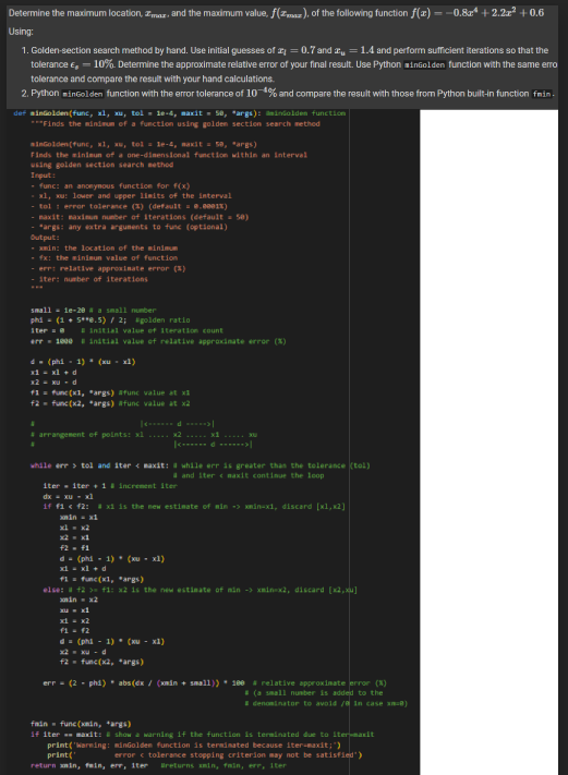 Solved Need help solving function thanks def minGolden(func, | Chegg.com