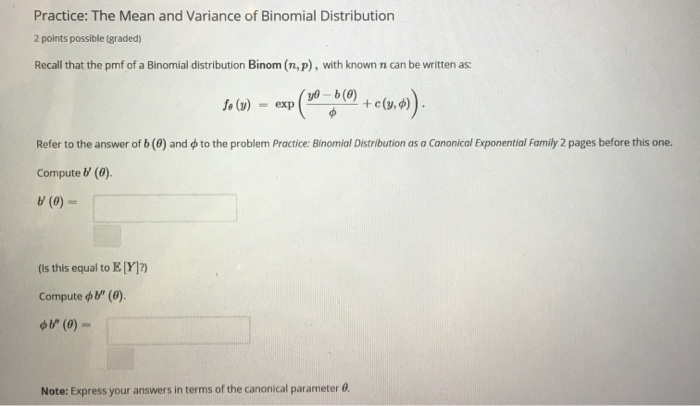 Solved Practice The Mean And Variance Of Binomial