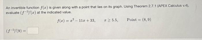 Solved An invertible function f(x) is given along with a | Chegg.com