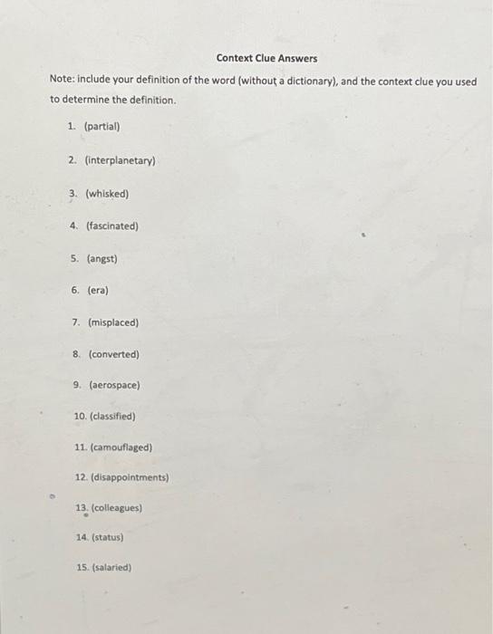 Context Clues Practice: Excerpt from Thomas King, | Chegg.com