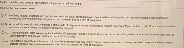 Solved Explain the difference between an indefinite integral | Chegg.com