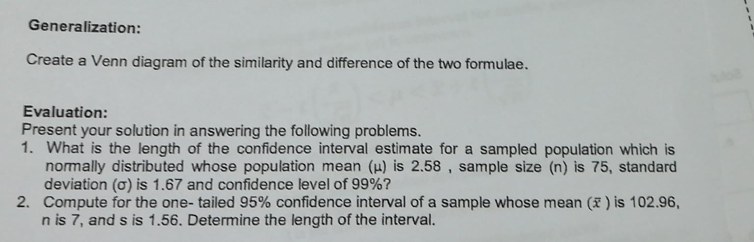 Solved Generalization: Create a Venn diagram of the | Chegg.com
