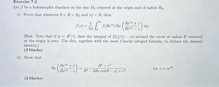 Solved Exercise 7.3 Let f be a holomorphic function on the | Chegg.com